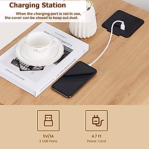 Giantex Dog Crate Furniture, Wooden Dog Kennel End Table with Removable Cushion, Storage Drawer, Latched Door, Wireless and Wired Charging, Furniture-Style Crate Side Table (Wood Color)