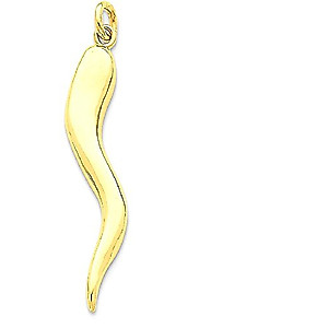 IceCarats 14K Yellow Gold Large Cornicello Italian Horn Necklace Lucky Protection Amulet Pendant Chilli Pepper Charm 41mm x 5mm Only