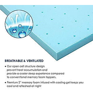 Memory Foam 2 Inch Queen Mattress Topper Mattress Pad, Gel Infused Soft Bed Topper Bed Mattress Toppers for Pressure Relieving