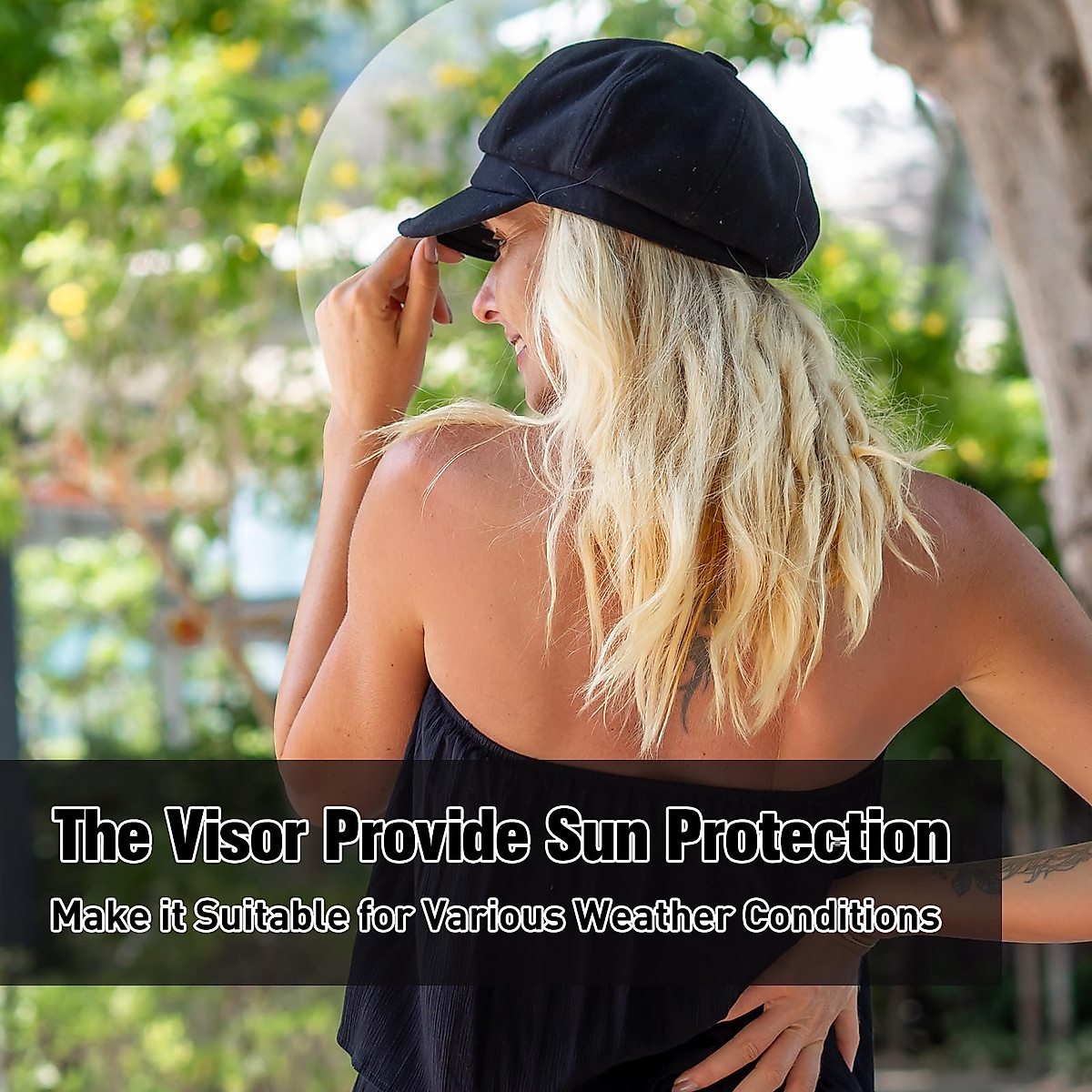 SIGGI Womens Merino Wool Visor Beret Newsboy Cabbie Cap Winter Hats with Lining Spring 67145_black,Medium