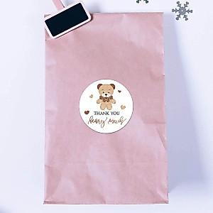 Brown Bear Thank You Stickers, 2 Inch Bear Boy Or Girl Baby Shower Birthday Party Labels 40-Pack