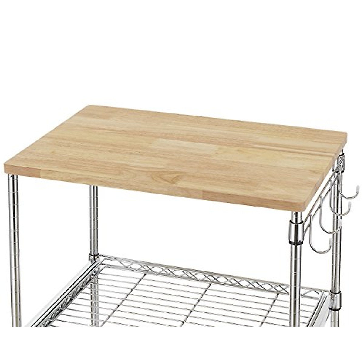 Finnhomy 3-Tier Wire Rolling Kitchen Cart, Food Service Cart, Microwave Stand, Oak Cutting Board and Chrome