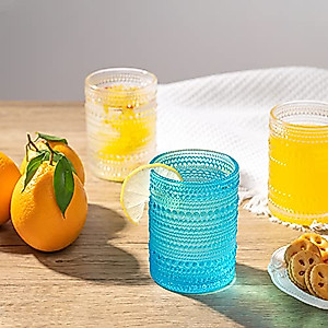 Cocktail Glasses Vintage Drinking Glasses - 13 OZ Hobnail Glassware with Straw Set of 6 - Bubble Cocktail Glass Raindrops Beaded Glassware Romantic Water Glasses Suit for Cocktail Whiskey Juice