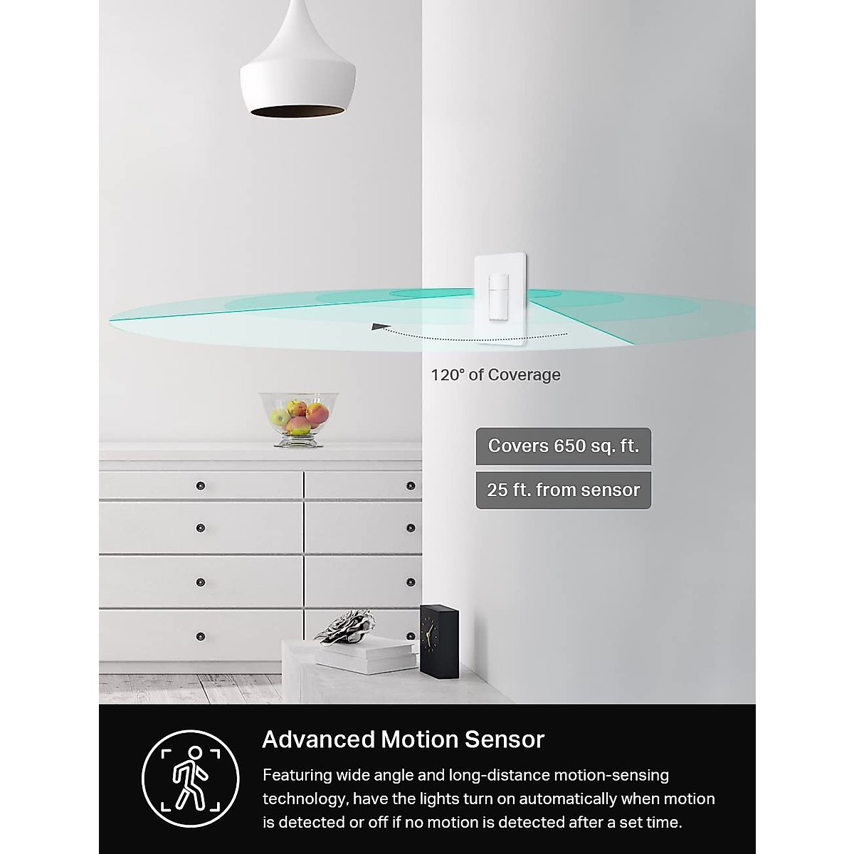 Kasa Smart WiFi Motion Sensor Switch, Single Pole, Needs Neutral Wire, 2.4GHz Wi-Fi Light Switch, Compatible with Alexa & Google Home, UL Certified, No Hub Required(KS200M),White,1-Pack