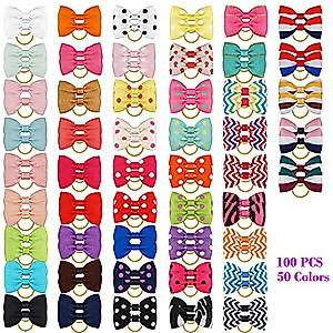 Yxiang 100PCS Dog Bows, Cute Dog Hair Bows Yorkie Puppy Bows with Rubber Band Pet Grooming Bows Colored Polka Dot Dog Hair Accessories for Small Dog - 50 Pairs