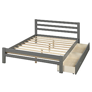 Harper & Bright Designs Full Size Platform Bed with Storage Drawers and Headboard,Footboard, Wooden Full Bed Frame/No Box Spring Needed/Easy Assembly (Gray)