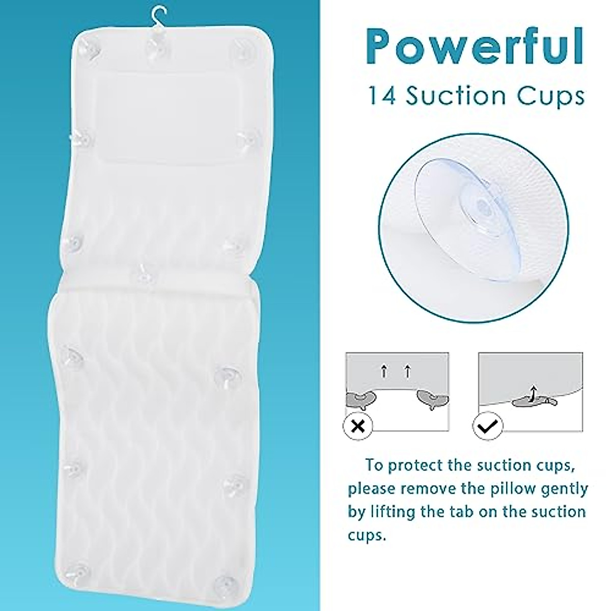 AEROiVi Full Body Bath Pillow with Lumbar Pillow Bathtub Cushion with 14 Suction Cups 3D Air Mesh Fit Any Tub Luxury Bathroom Accessories