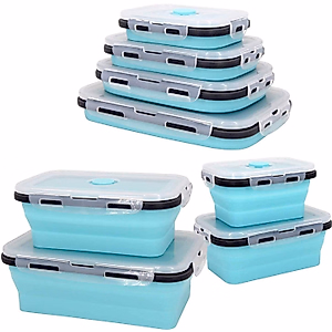 Plastic Food Storage Containers With Lids -4PC Silicone Collapsible BPA Free Lunch Box Airtight Vacuum Seal - Freezer Microwavable Food Containers For Fruit Leftover Food - Rv Organization And Storage