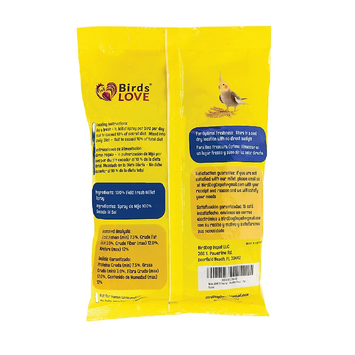 Birds LOVE Economy & Thin Special Spray Millet GMO-Free (No Stems Only Edible Tops) for Birds Cockatiel Lovebird Parakeet Finch Canary All Parrots Healthy Treat - 7oz