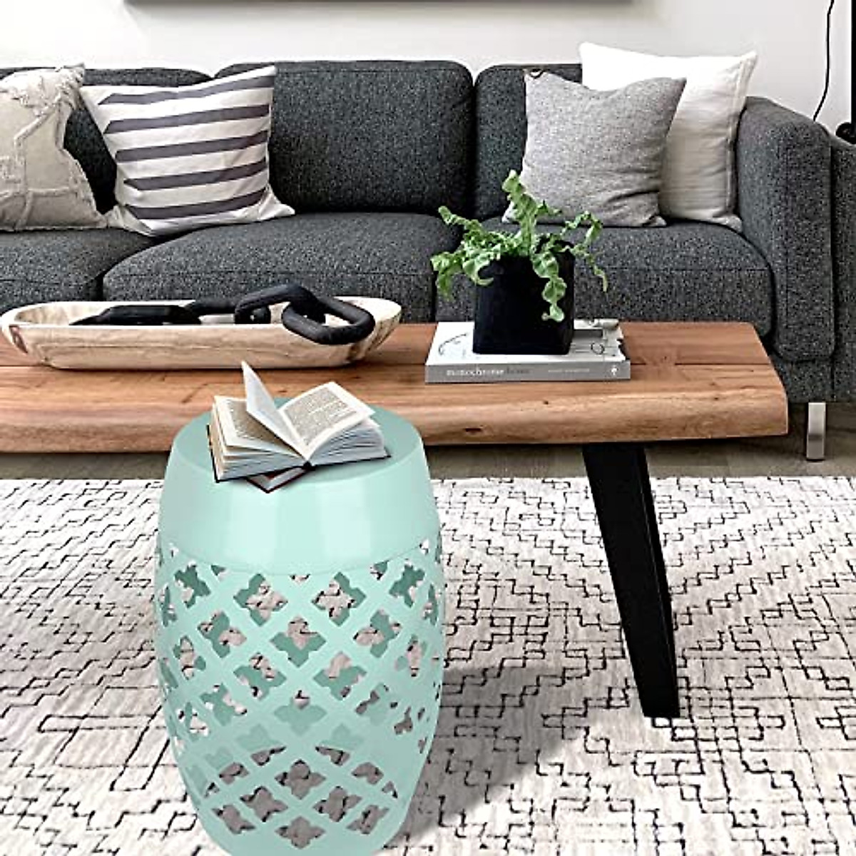 Vipush Outdoor Lace Cut Iron Side Table,Patio Garden Stool Coffee End Table Nightstand for Small Spaces,Living Room,Front Porch,Poolside,Green