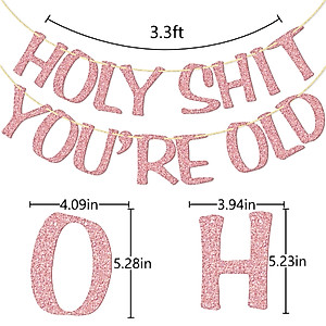 Holy Shit You're Old Banner Rose Gold Glitter for 30th 40th 50h 60th 70th 80th 90th Funny Birthday Banner Sign Bunting Party Decor Photo Booth Props (Rose Gold)