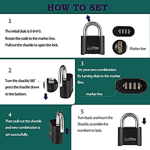 Combo Lock,Guliffen 2 Pack Resettable Combination Lock,2-1/2 in. Long Shackle Outdoor Combination Padlock for Gate, Fence, Warehouse, Storage Unit,Garages (Black)