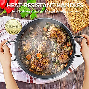 ItsMillers Ultra Nonstick Modern Hard-Anodized Stock Pot, 6 qt Induction Kitchen Cookware Dutch Oven with Silicone Oven Mitts,Oven Safe Black