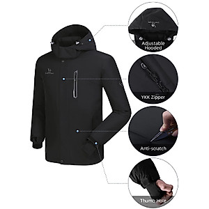 CAMEL CROWN Men's Winter Ski Jackets Warmth Coat Waterproof Detachable Hood Windproof Fleece Lined for Mountain Snow