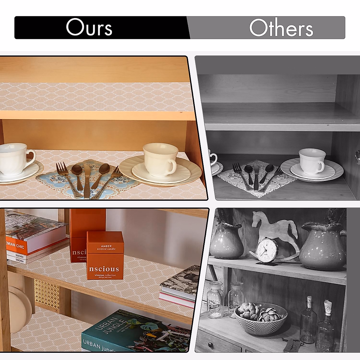 Cooyes Shelf Liner – Non-Adhesive Shelf Liners for Kitchen Cabinets – Waterproof Shelf Paper with Modern Pattern – Durable EVA Cabinet Liners