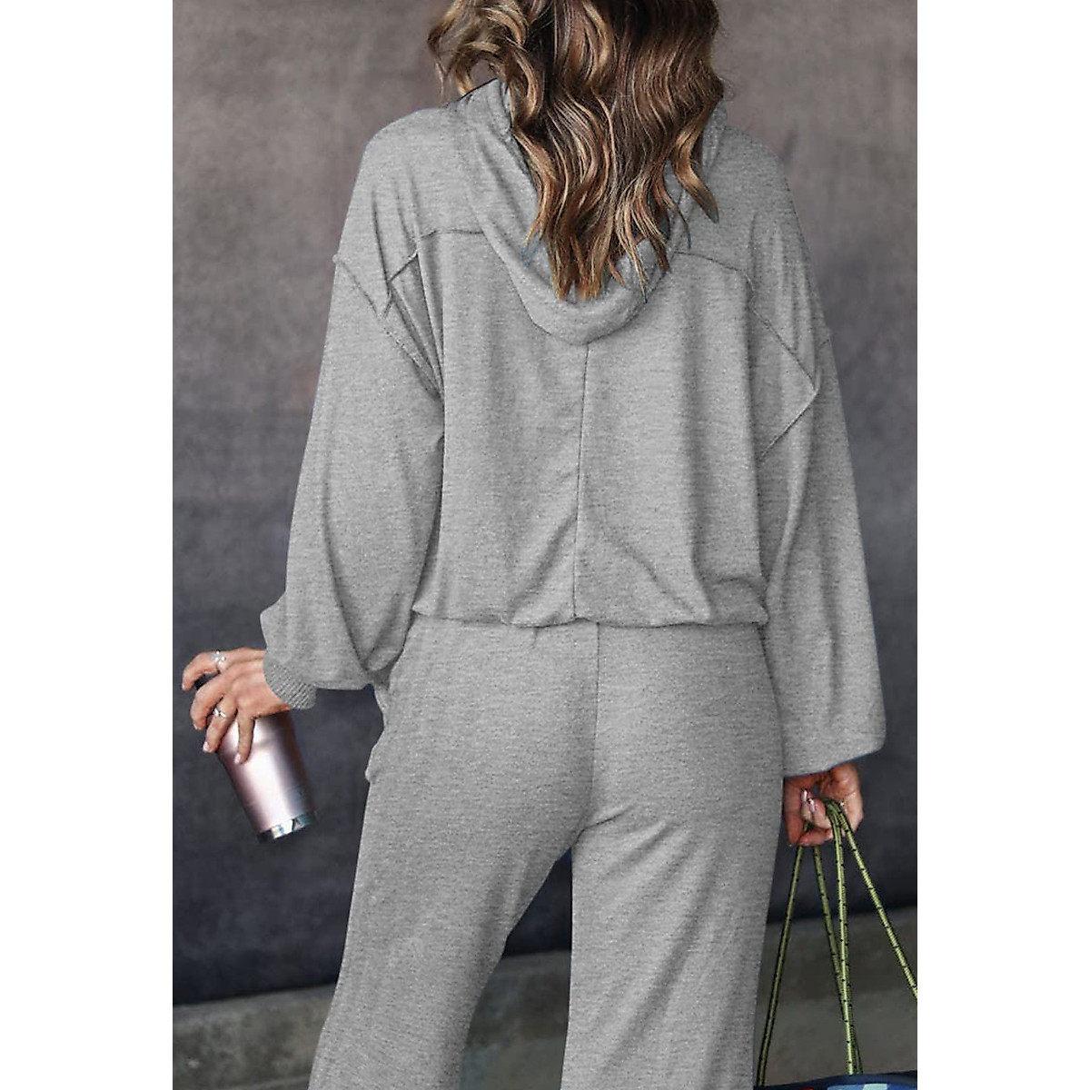 Pink Queen Women's Two Piece Lounge Set Sweatsuits Casual Fall Cutout Pullover Hoodies Tracksuit Ladies Running Active Drawstring Pants With Pockets Light Grey L