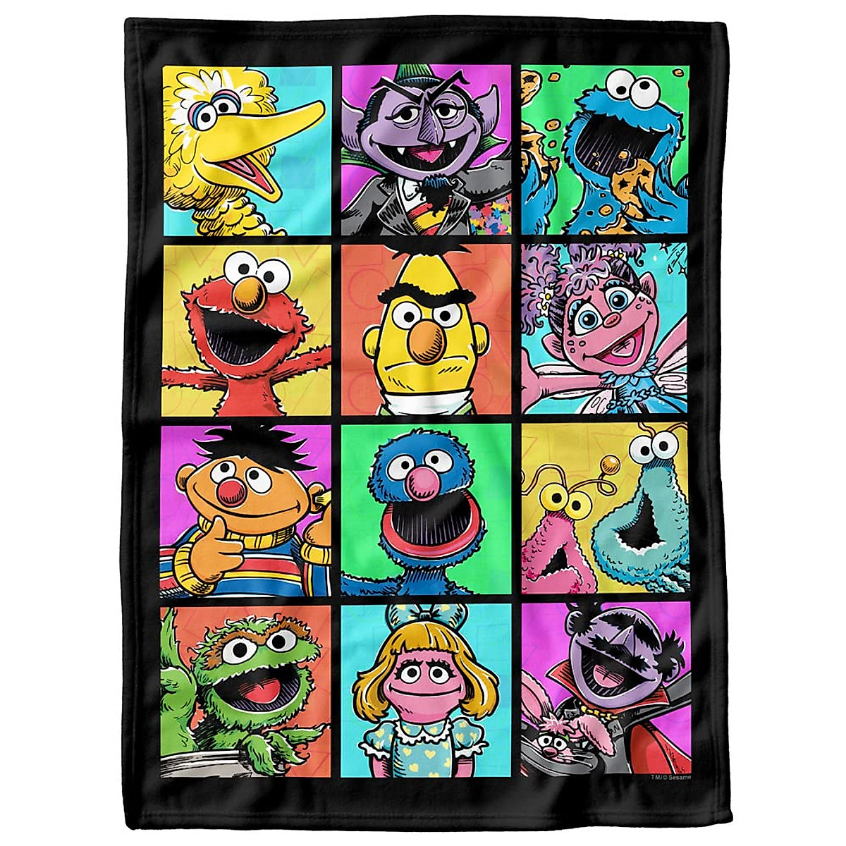 LOGOVISION Sesame Street Lightweight Baby Blanket, 30"X40", Hand Drawn Squares Unisex for Infants Girls & Boys