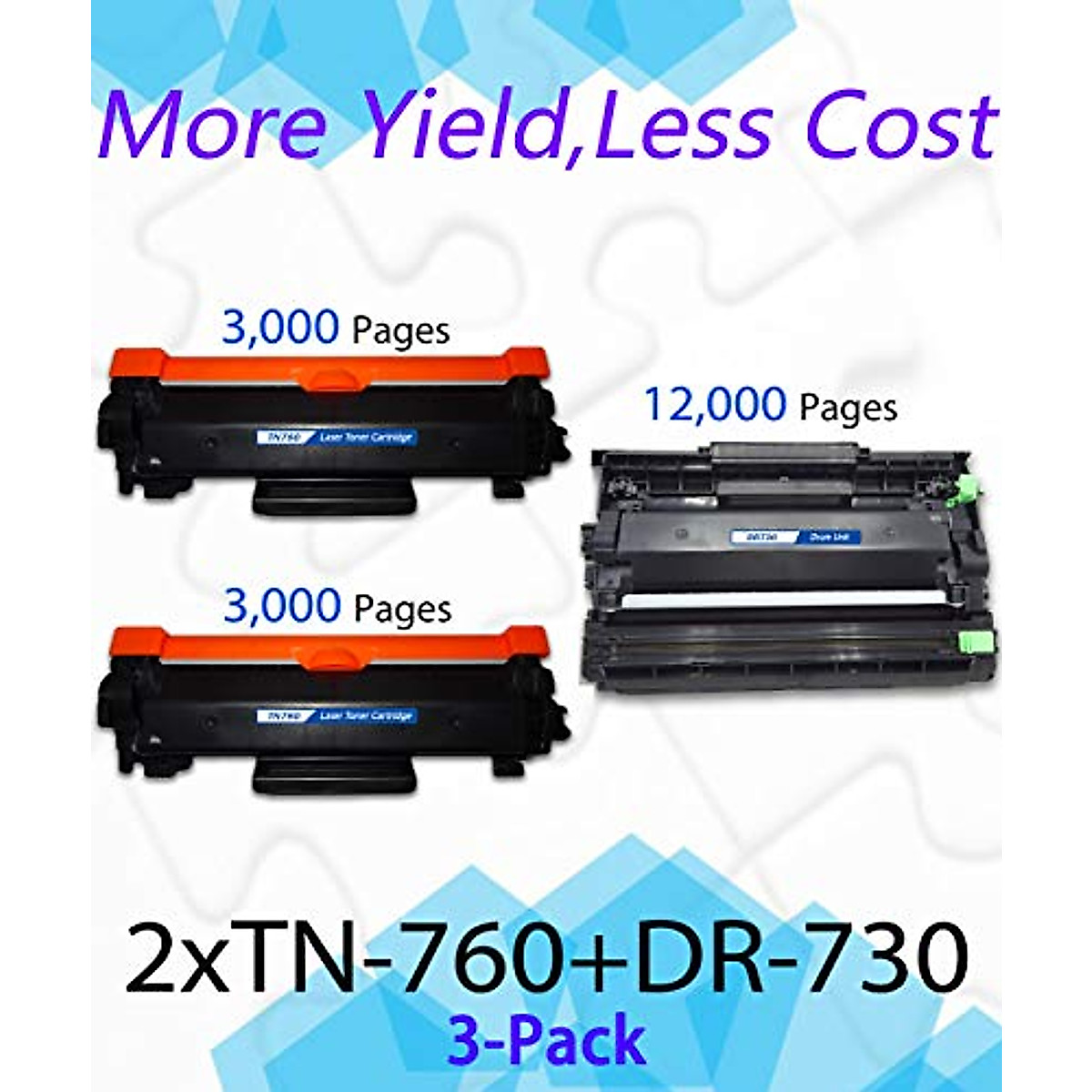 EASYPRINT Compatible 2-Pack TN760 TN-760 Toner Cartridge & 1-Pack DR-730 DR730 Drum Unit Used for Brother DCP-L2550DW, HL-L2350DW, L2370DW, L2390DW, L2395DW, MFC-L2710DW Printer, (Total 3-Pack)