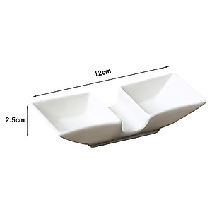 MULHUE 8 PCS Ceramic boat shape Chopsticks Rest with tow Compartments Sauce Dish, Japanese Fine Porcelain Chopsticks Spoon Fork Rest Holder Knife Holder