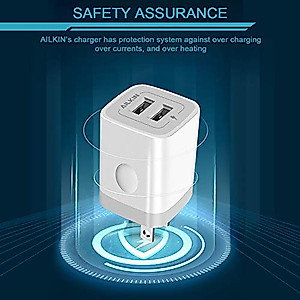 USB Wall Charger, Foldable Charger Adapter, AILKIN 2Pack 2.4Amp Dual Port Quick Charger Plug Cube AC Travel Box for iPhone 14 Pro Max 13 12 11Pro Max/X/XS/XR/8/7/6S Plus, Samsung Galaxy S10/S9/S8 Edge
