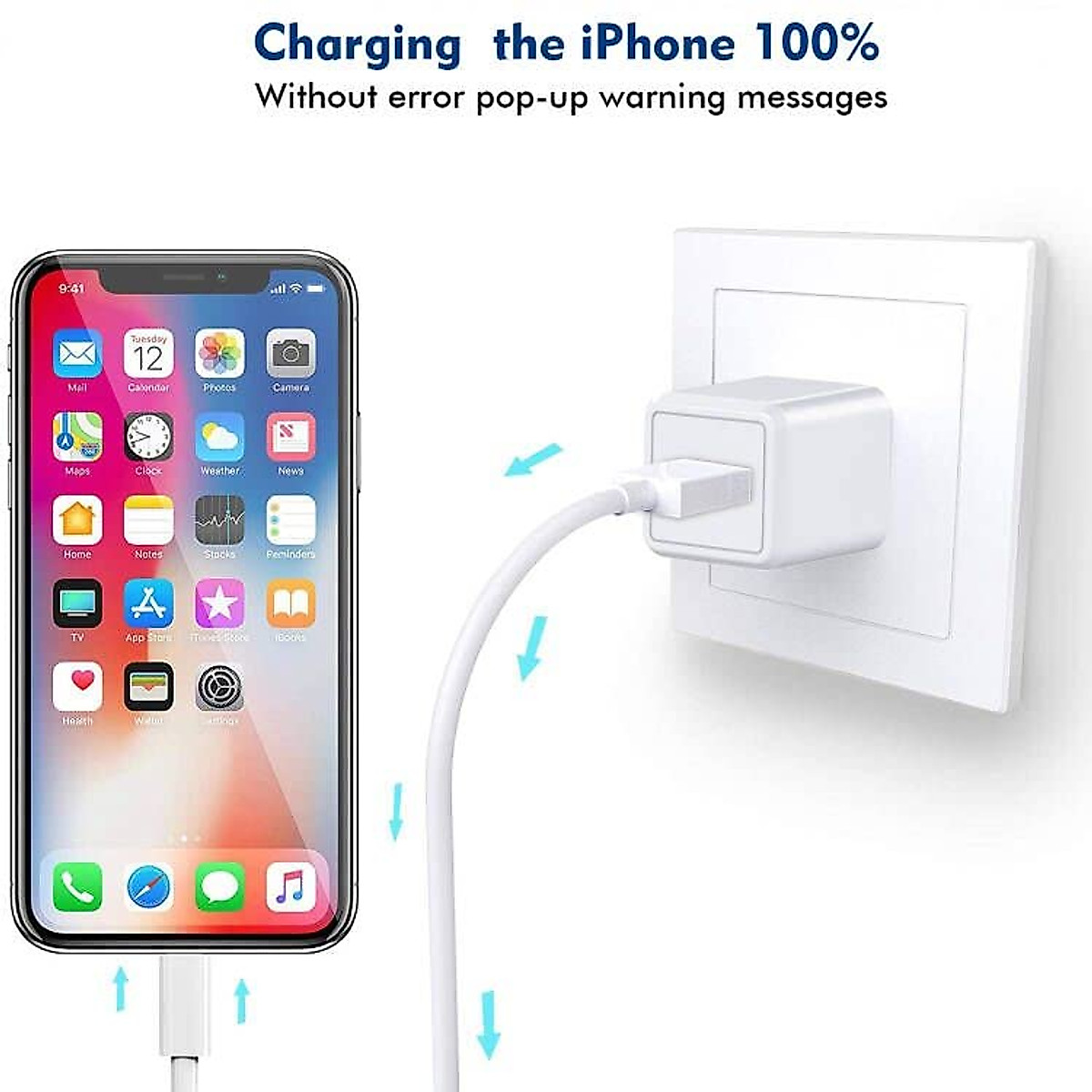 (Apple MFi Certified)iphone charger 10ft,2Pack 10 Foot Long Data Syncing Charging Lightning Cord Cable with 2Pack USB Wall Charger Travel Plug Adapter Box Compatible with iPhone 12/11 Pro/11/X/Xs/8/7