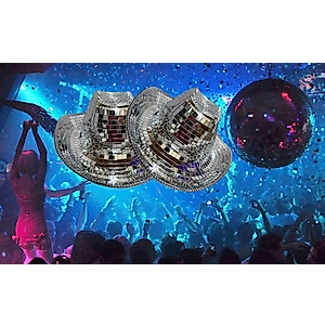 HKLCXYIG Disco Ball Cowboy Hat Women Men Western Sparkly Glitter Space Hat Silver Mirror Cowgirl Cap for Wedding Costume Cosplay Party