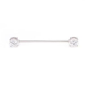 BodyJewelryOnline Industrial Barbell Earring Cartilage [Clear], Front Facing CZ Ends, 14g Thickness, 38mm Bar Length, 7mm CZ Round Gem, Surgical Steel, Hypoallergenic, Durable, Smooth