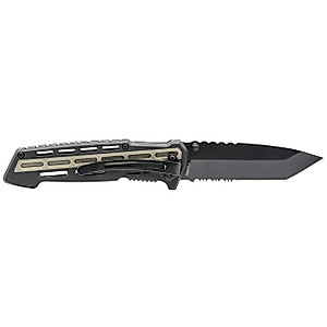 Smith & Wesson M&P AR Overmold 8.2in High Carbon S.S. Folding Knife with 3.5in Serrated Tanto Blade and Rubber Handle for Outdoor Survival and EDC, 1100082,Silver/Black