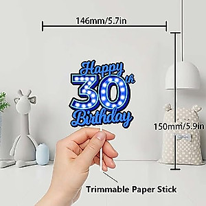 Blue Glitter Happy Birthday 30th Cake Topper Let’s Glow Crazy Party Theme Decoration Supplies Men Women Happy Birthday 30 Anniversary Party Decor Supplies