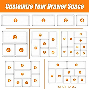 37 PCS Large Clear Plastic Drawer Organizer Set, Non-Slip/Crack Bathroom Vanity Drawer Organizer Trays Dividers, Versatile Storage Bins for Makeup, Jewelry and Office, Desk, Bathroom, Bedroom, Kitchen
