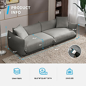 Mjkone Loveseat Sofa, Sofa Couch for Living Room, 86IN W 3-Seat Couch in Lambswool Cushioned, Modern Upholstered Space-Saving Love-Seat Couch, Small Space Couches with Free Throw Pillow - Dark Grey