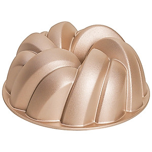 NutriChef 9-Inch Cake Pan - Heavy Die Cast Aluminum Cake Baking Mold with 2 Layers of Professional Nonstick Coating - Fluted Flow Design for Uniform Baking & Browning, Dishwasher Safe - Gold