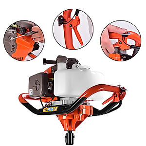 72cc Auger Post Hole Digger - wuyule 3KW 2 Stroke Gas Powered Post Hole Digger for Drill, Earthquake Auger Kit with 3 Extension Rods 3 Auger Bits(4" & 8" & 12")