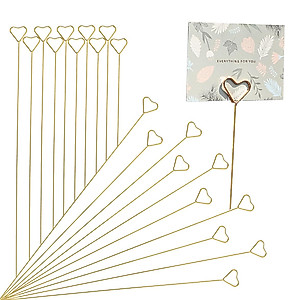 YUXIANG 20Pcs Floral Card Holder Picks, 12 Inch Gold Heart Flower Picture Holders, Metal Wire Flower Picks Clip for Wedding Party Birthday ​Cake