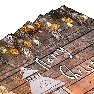 YRIGSUN 5 Pcs Wood Light Snow Christmas Tree Decor Merry Christmas Shower Curtain Sets with Rugs and Towels, Toilet Lid Cover, Bath Mat Festive Colorful Xmas Elements Bathroom Set