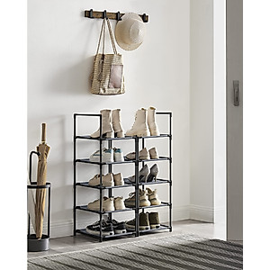 SONGMICS Shoe Rack, 10 Tier Shoe Shelf, Shoe Storage Organizer, Space-Saving, 13 x 13 x 68.1 Inches, Metal Frame, Non-Woven Fabric Shelves, for Entryway, Bedroom, Grey ULSR110G01