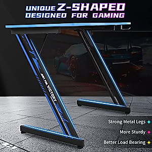 XXkseh 39 inch Computer Gaming Desk Z Shaped Gaming PC Desk Ergonomic Gaming Table with Headphone Hook, Carbon Fiber Home Office Desk for Student/Teen Gamer, Gaming Workstation Easy Assembly…