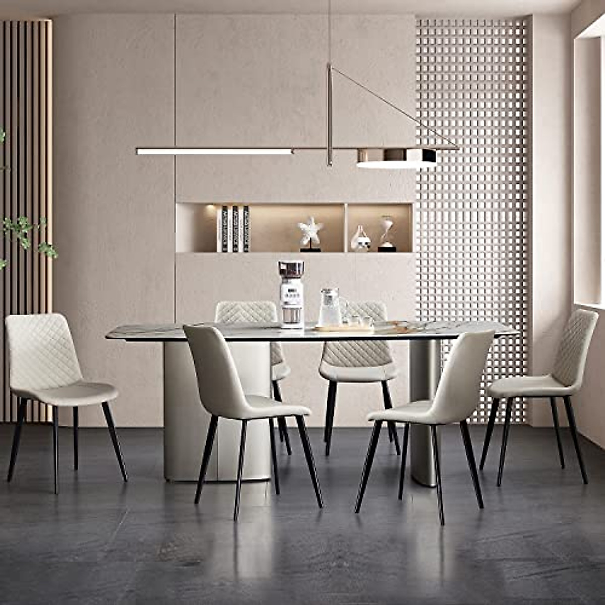 seonyou Beige Dining Chairs Set of 6 for Kitchen Dining Room, Upholstered Leather Mid Century Modern Dining Chair