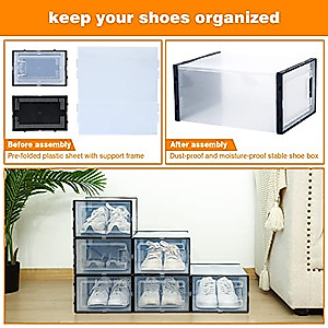 Fixwal Clear Shoe Storage Boxes Stackable, 12 Pack XL-Large Shoe Storage Organizers, Stackable Clear Plastic Boxes for Closet, 13.2 (L) x 10.1 (w) x 6.42 (H) Inch, Black