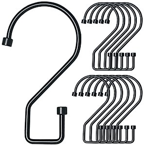 ANIASOM 12Pcs S Hooks Hanging 4 inch Heavy Duty Large S Hooks, Reversible Black Metal S Shaped Hooks, Utility Hooks, Heavy Duty Hanging Hooks for Kitchen, Bathroom, Garden, Indoor, Outdoor