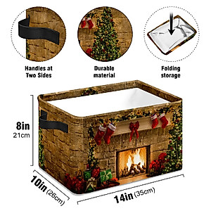 Christmas Pattern Storage Basket Large Foldable Storage Bin Cube Collapsible Organizer for Pantry Bedroom Decor