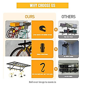 BMJX US Garage Shelves Garage Storage with Two Large Bike Hooks and 8 Small Hooks 31x15.5inch Powder Coated Steel Wall Frame Garage Organization（1 Pack）