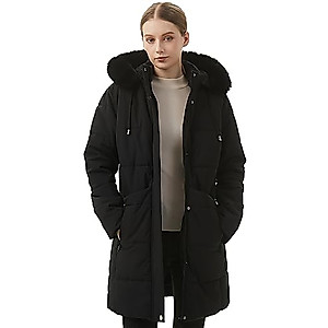 MOERDENG Women's Winter Puffer Coat Thicken Fleece Lined Down Jacket Waterproof Faux Fur Detachable Hooded Parka