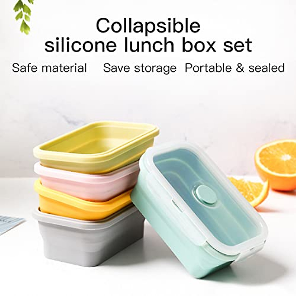Duoyou Collapsible Silicone Lunch Bento Box, Portable Food Storage Container Outdoor Picnic Box Space Saving, Microwave, Dishwasher and Freezer Safe, 3 Pcs Set (Grey)
