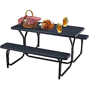 ECOTOUGE 5 FT Portable Picnic Table Benches Set for Outdoor, Heavy Duty Camping Picnic Tables, Weather Resistant, Suitable Patio, Garden for Adult(Black)