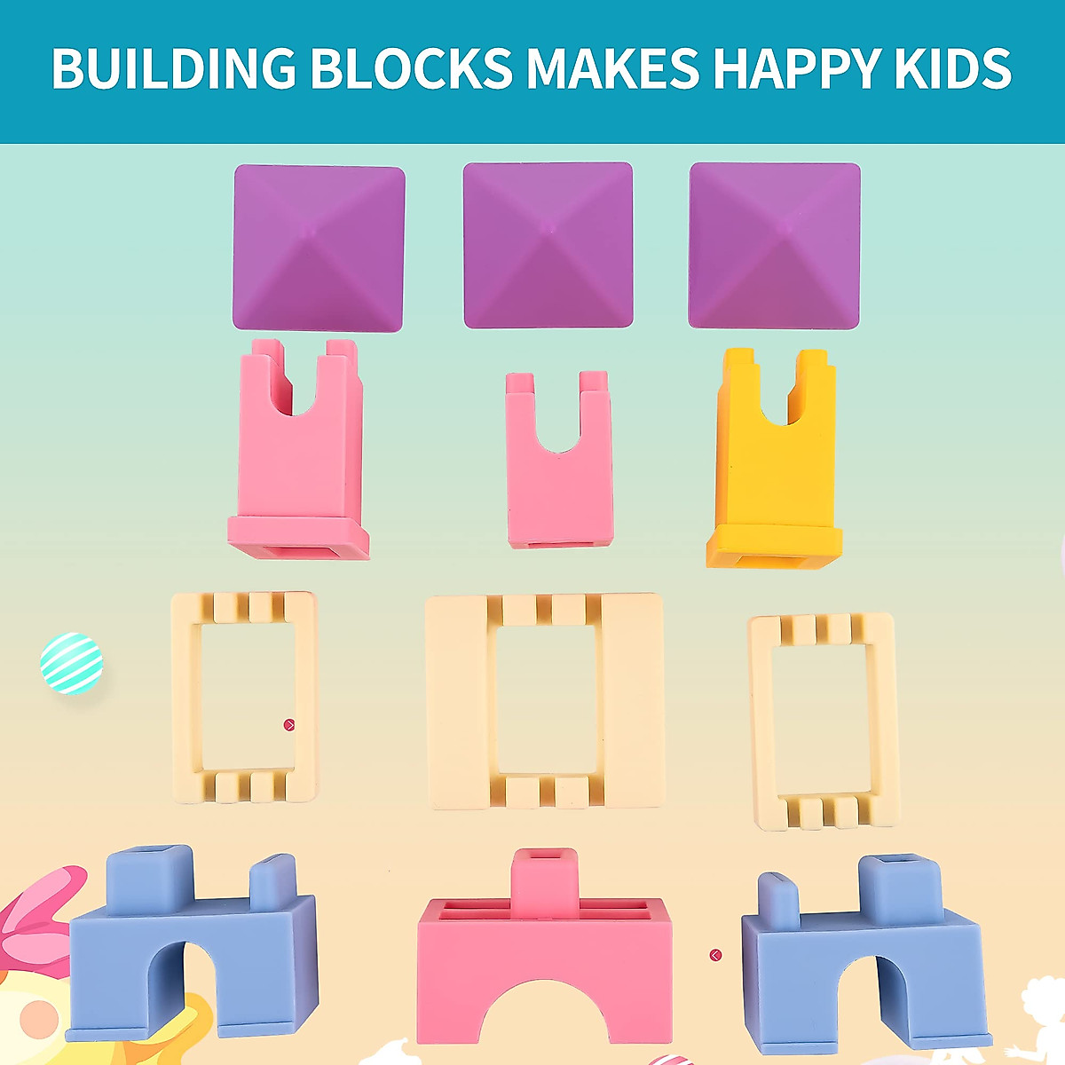 CHIN FAI Silicone Stacking Blocks, 12 PCS Baby Soft Castle Building Blocks - Montessori Kids Stacking & Nesting Toys for Babies 6 Months and up (Purple)
