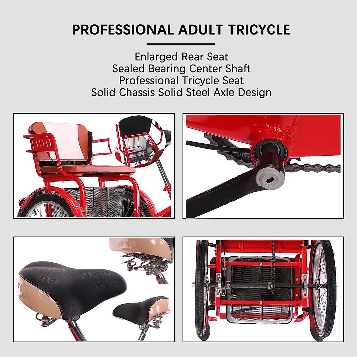 20 Inch Adult Tricycle, Cruiser Bikes Low Step-Through High Carbon Steel Frame, Three Wheel Bikes with Cargo Basket and Trunk for Seniors, Women, Men, (Color : Black)