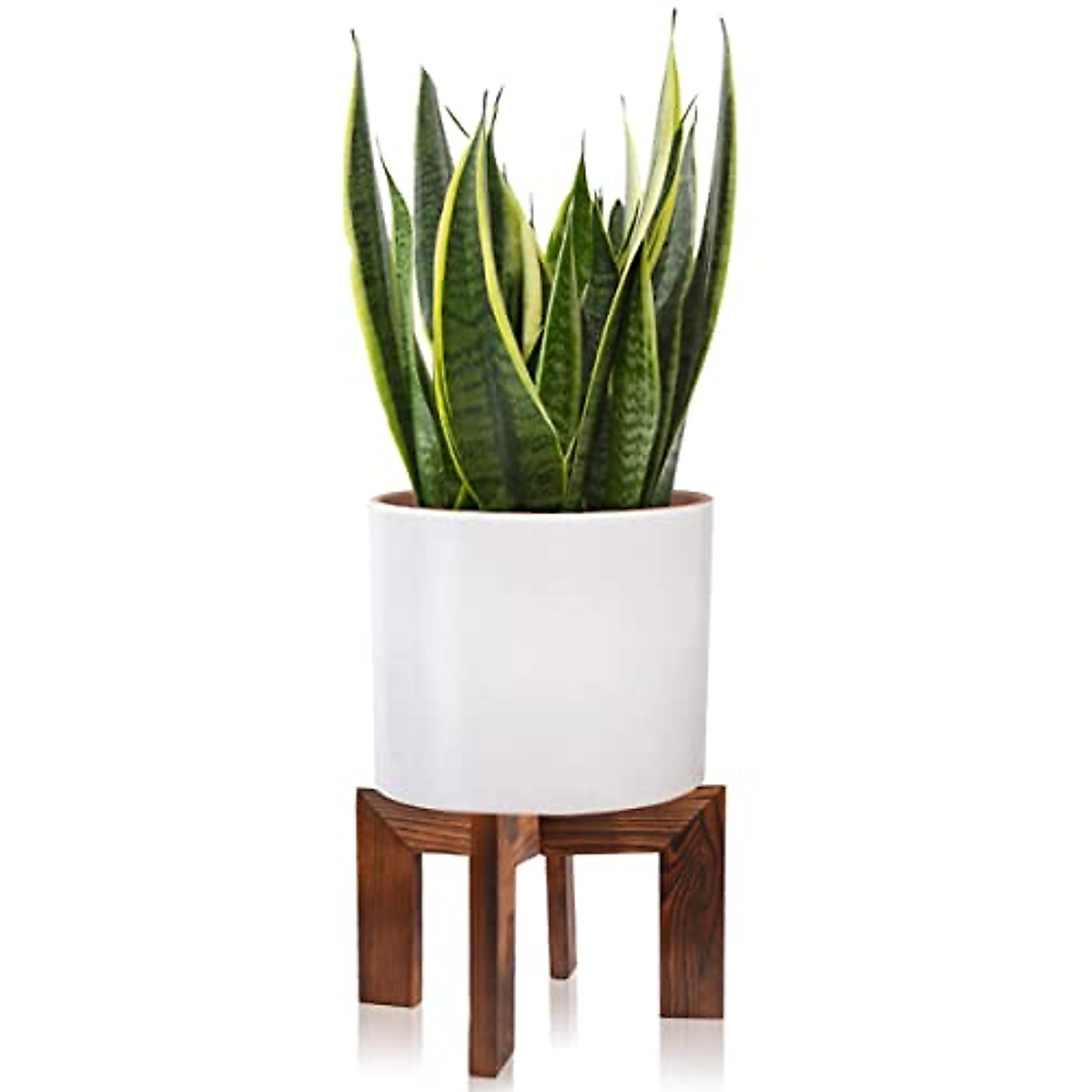 Wood Plant Stand, Mid Century Modern Planter Stand Rattan Flower Pot Stand, Low Short Plant Stands Indoor - Boho Rustic Wooden Stool for Plant Pot Holder, Fit 5-15 Inch Pot