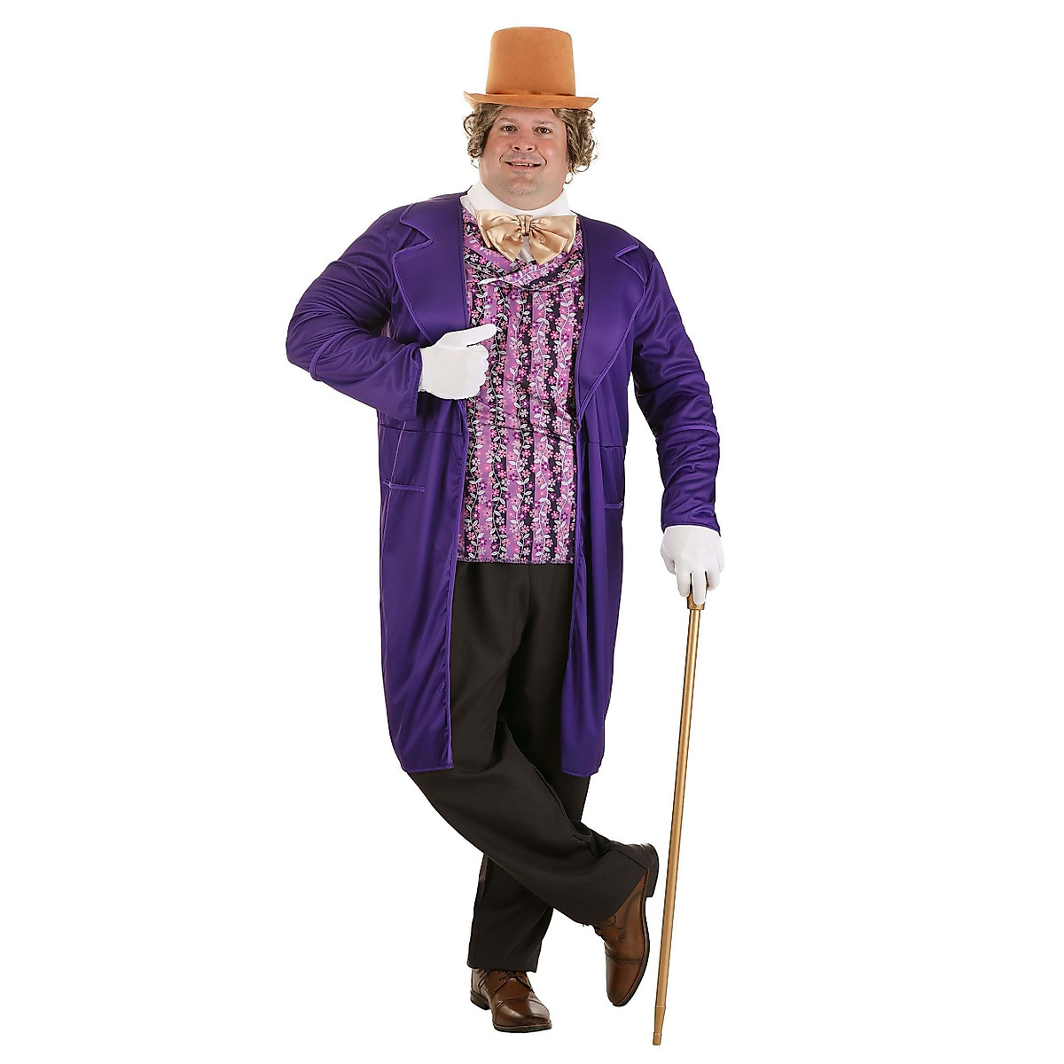 Plus Size Willy Wonka Costume for Men, Purple Jacket Chocolate Factory Uniform for Movie Cosplay & Halloween 4X