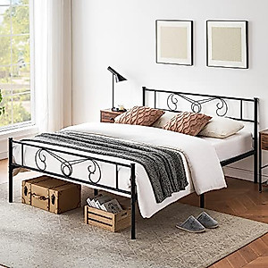 Amyove Queen Bed Frame Platform with Headboard and Footboard Metal Bed Mattress Foundation with Storage No Box Spring Needed Black (Queen)